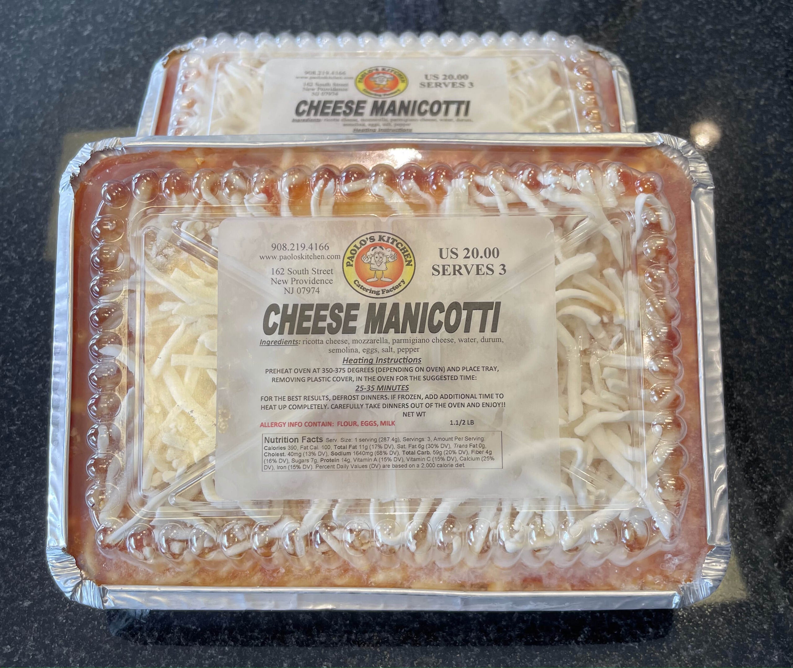 Frozen Cheese Manicotti | Paolo's Kitchen Inc